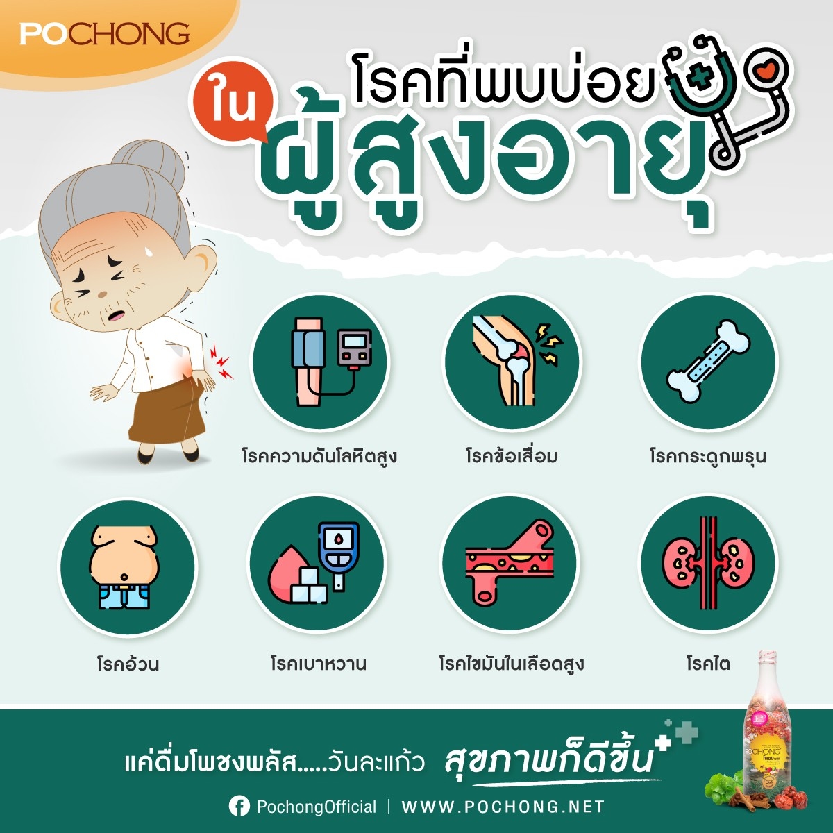 7 โรคที่พบบ่อยในผู้สูงอายุ - Pochong เครื่องดื่มน้ำสมุนไพร